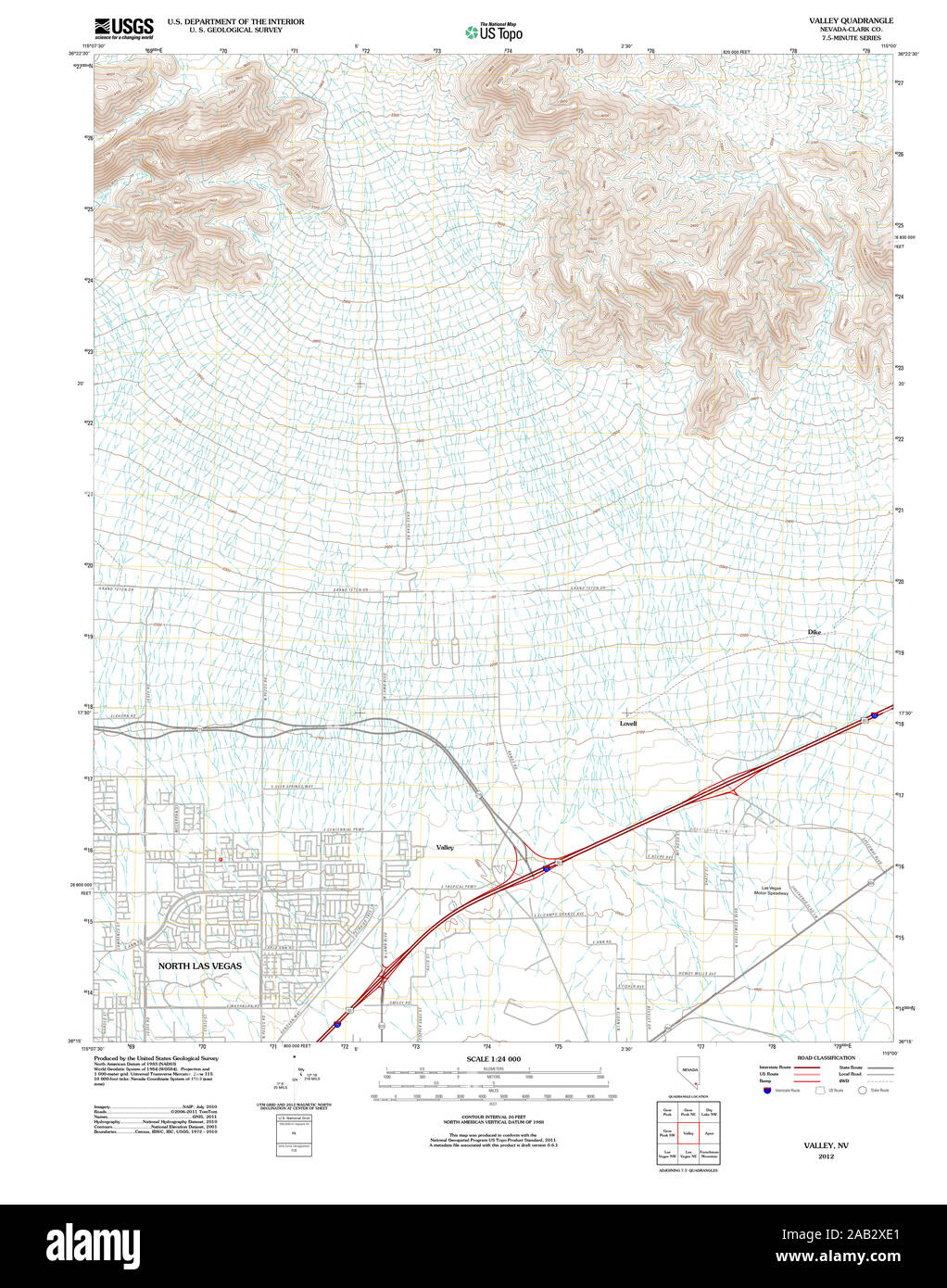 USGS TOPO Map Nevada NV Valley 20120113 TM Restoration Stock Photo - Alamy