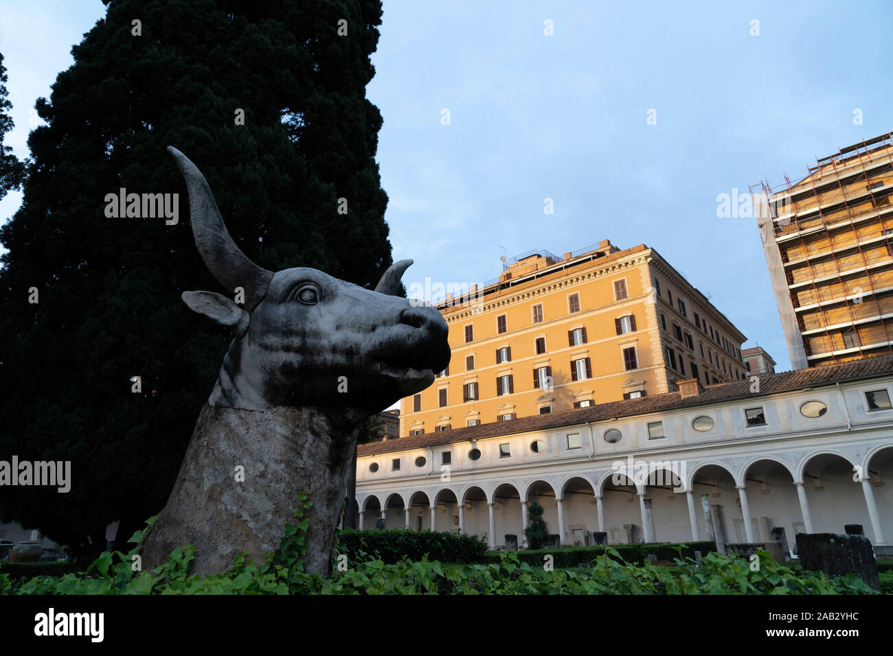 giant animal statue in Bath of Diocletian in Rome Michelangelo cloister ...