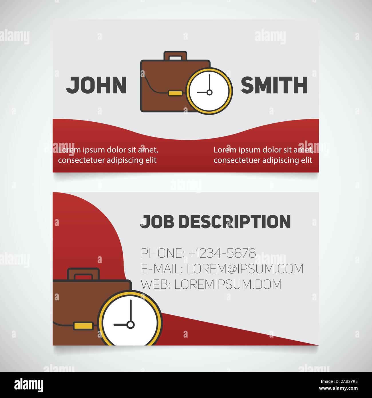 Business card print template with briefcase with clock logo. Work ...