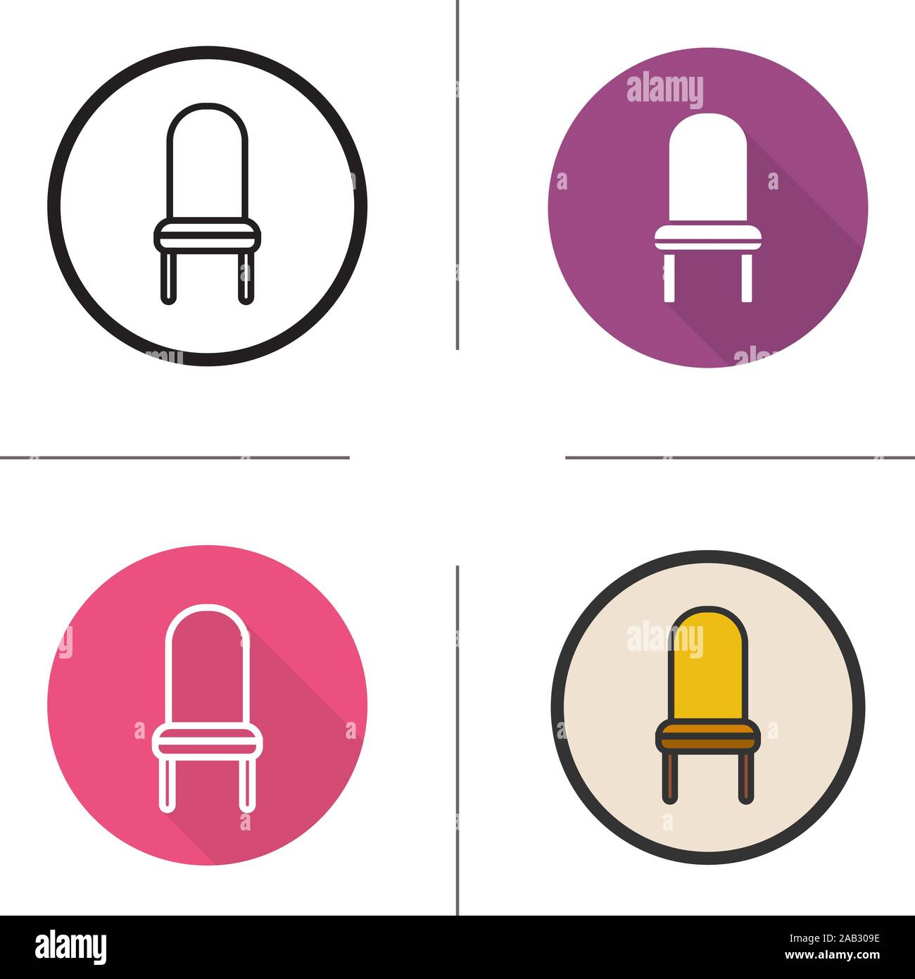 Classic kitchen chair icon. Flat design, linear and color styles ...