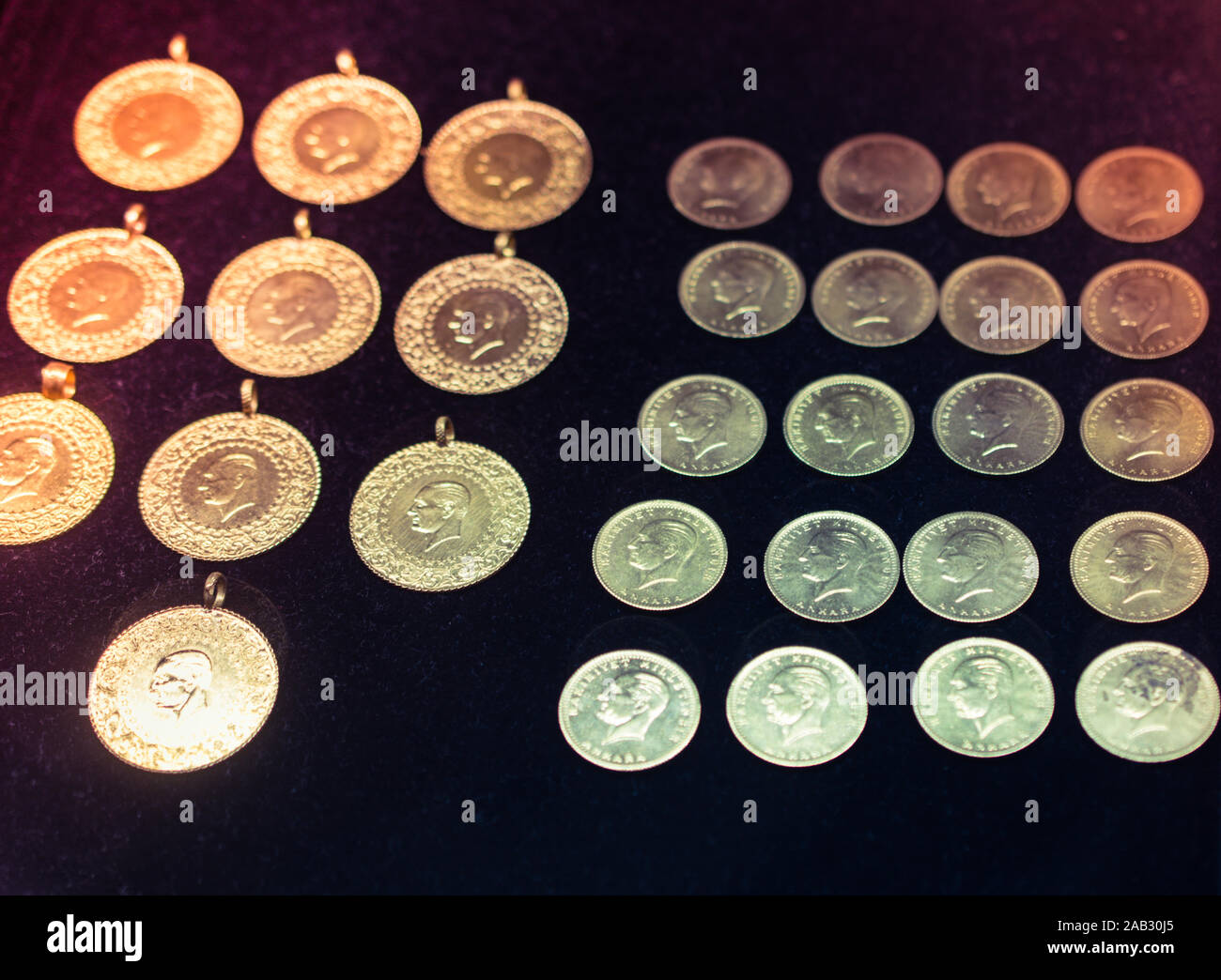 Turkish Gold Coins with portrait in view Stock Photo - Alamy