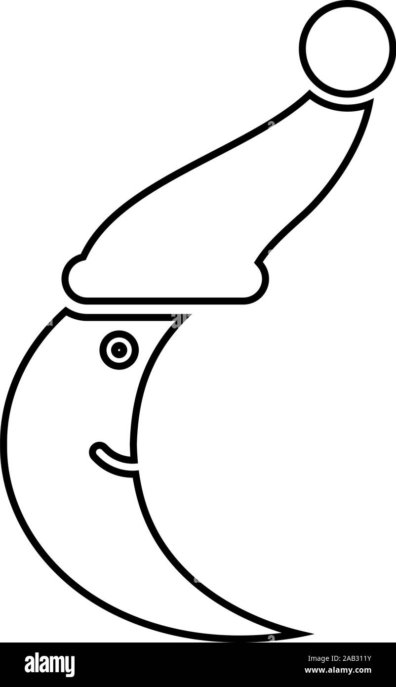 Smiling moon with nightcap icon outline black color vector illustration ...