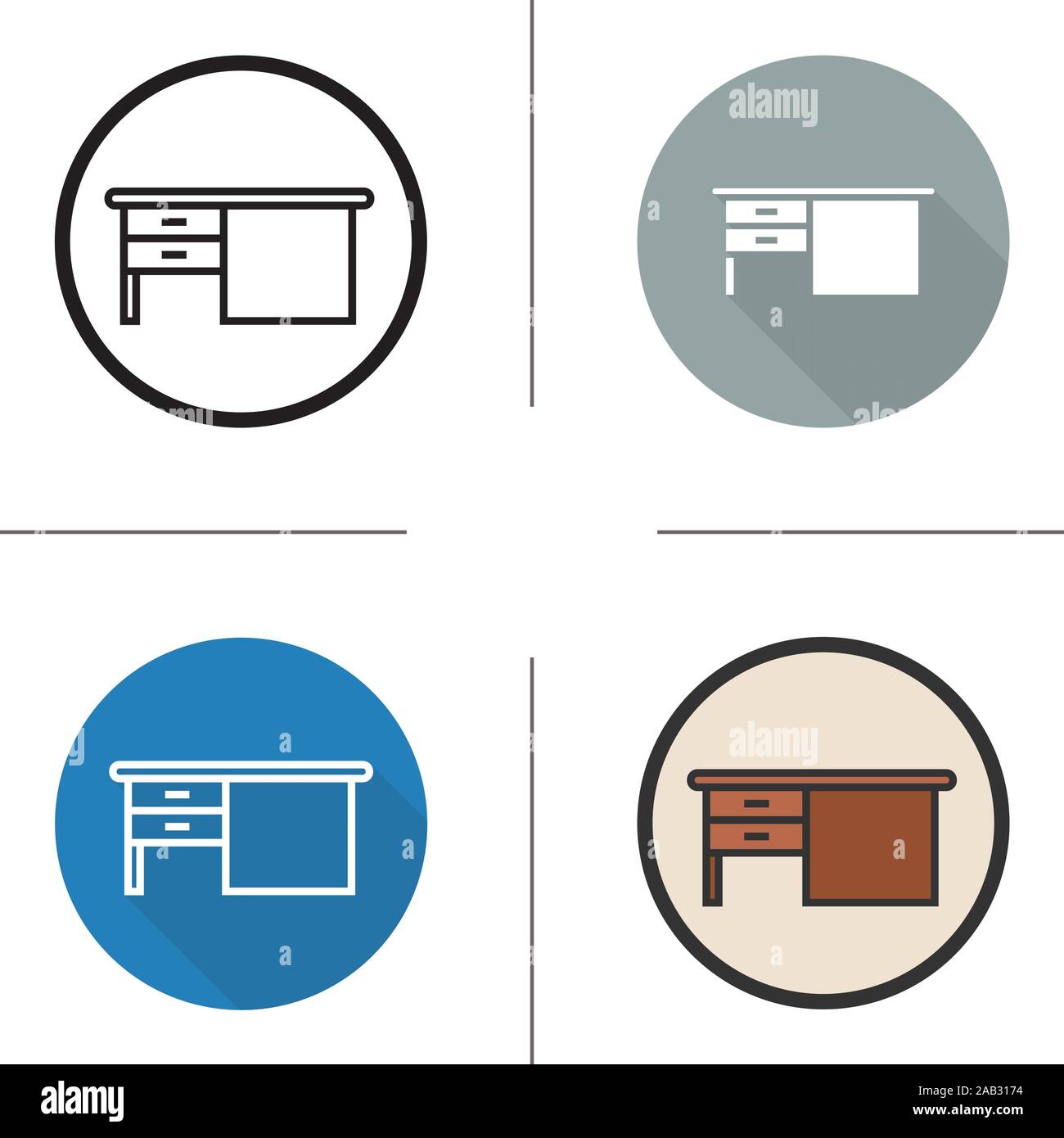 Writing desk icon. Flat design, linear and color styles. Isolated ...
