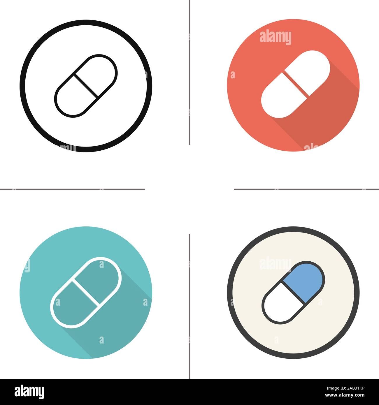 Pill icon. Flat design, linear and color styles. Isolated vector ...