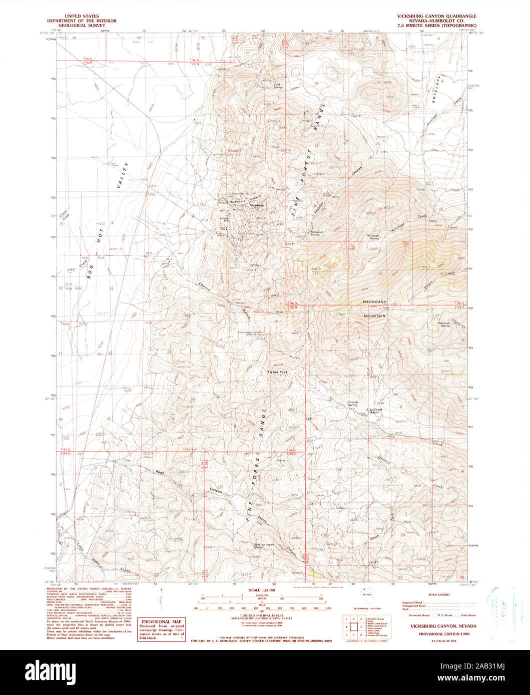 USGS TOPO Map Nevada NV Vicksburg Canyon 320434 1990 24000 Restoration ...