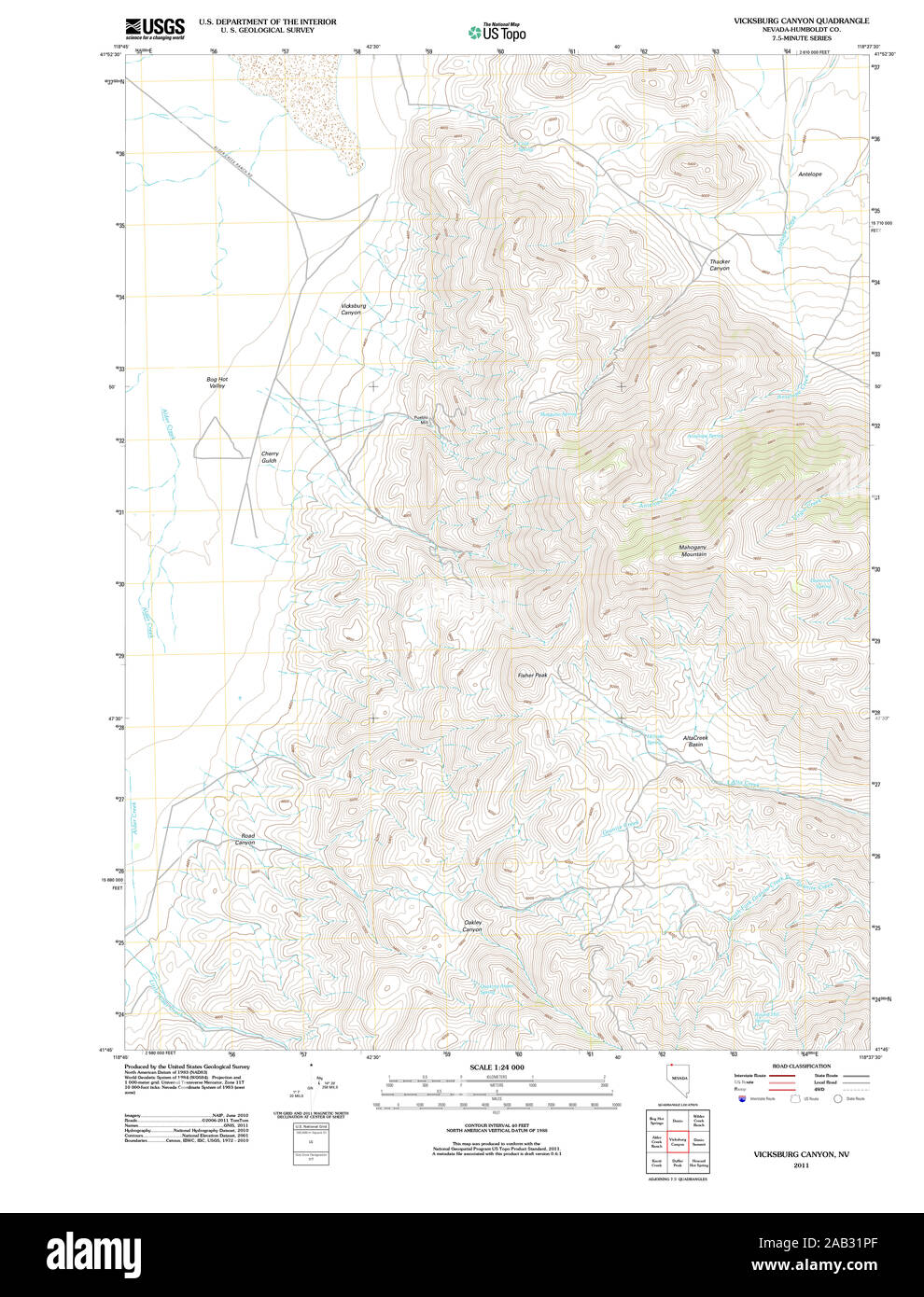 USGS TOPO Map Nevada NV Vicksburg Canyon 20111227 TM Restoration Stock ...