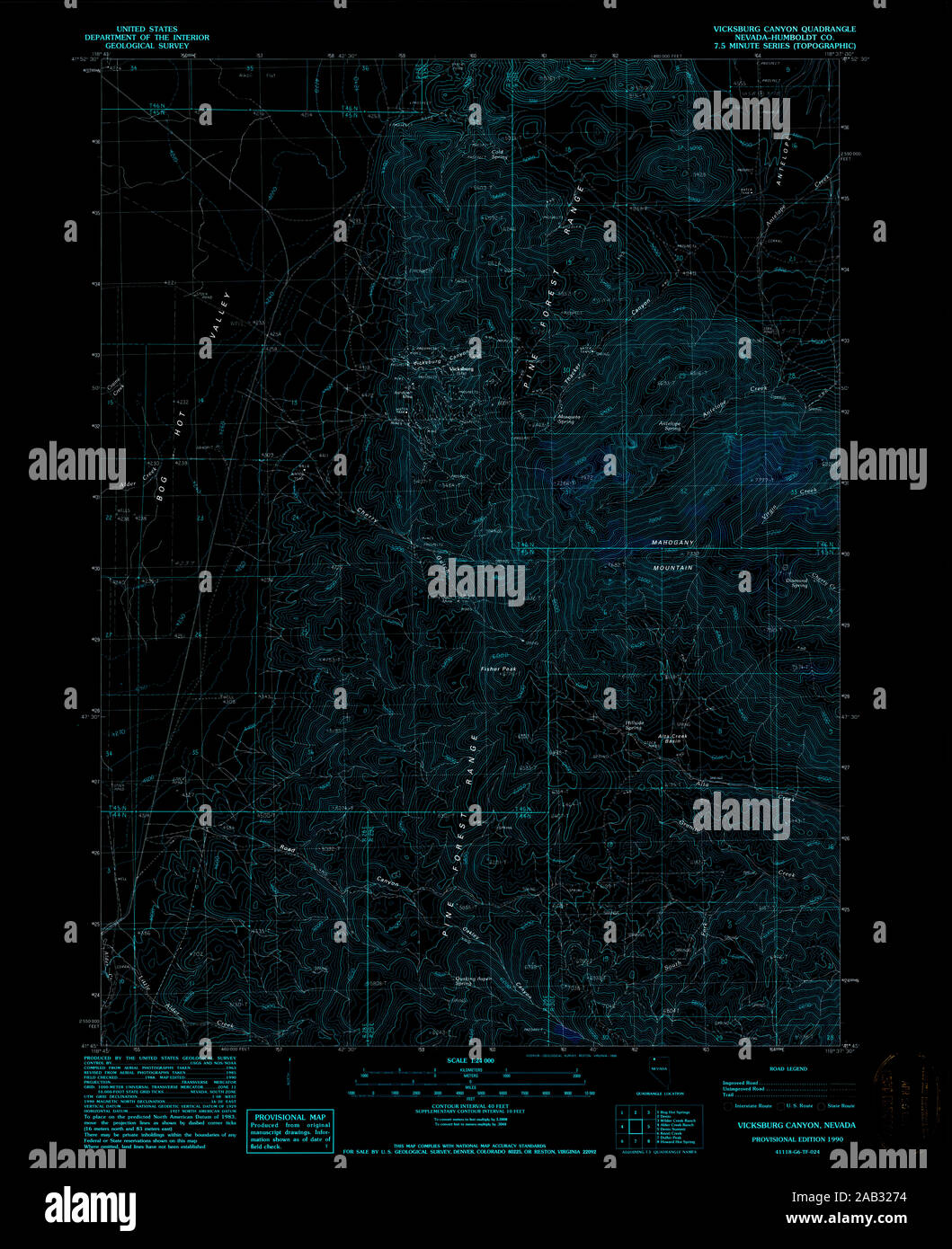 USGS TOPO Map Nevada NV Vicksburg Canyon 320434 1990 24000 Inverted ...