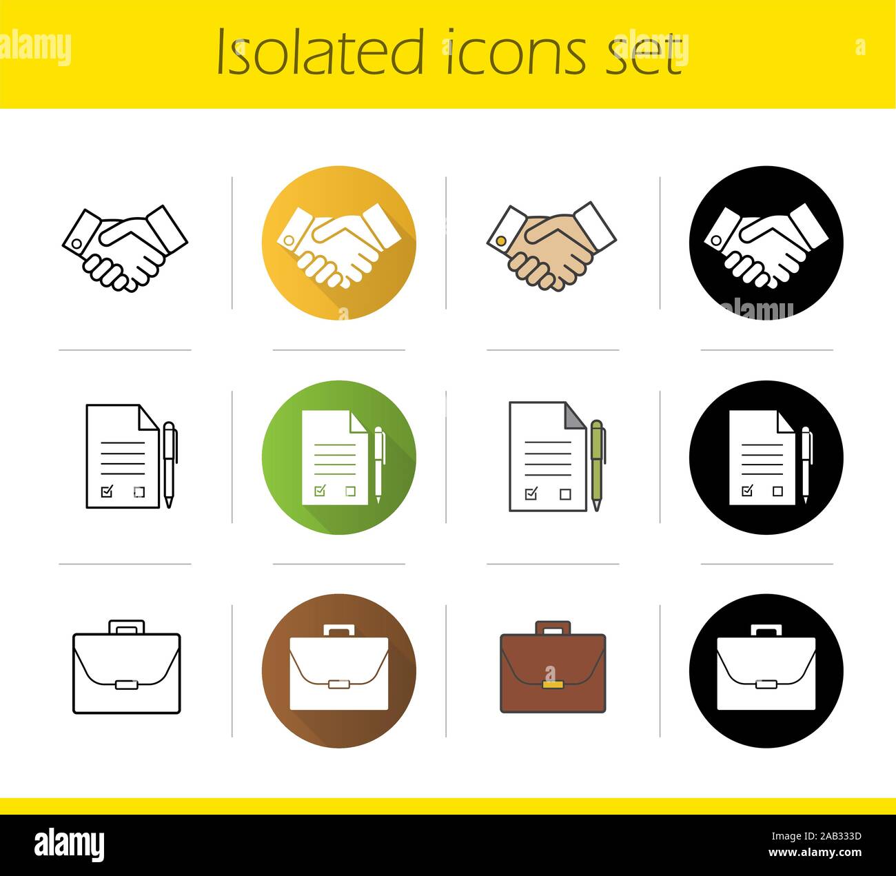 Business icons set. Flat design, linear, black and color styles ...