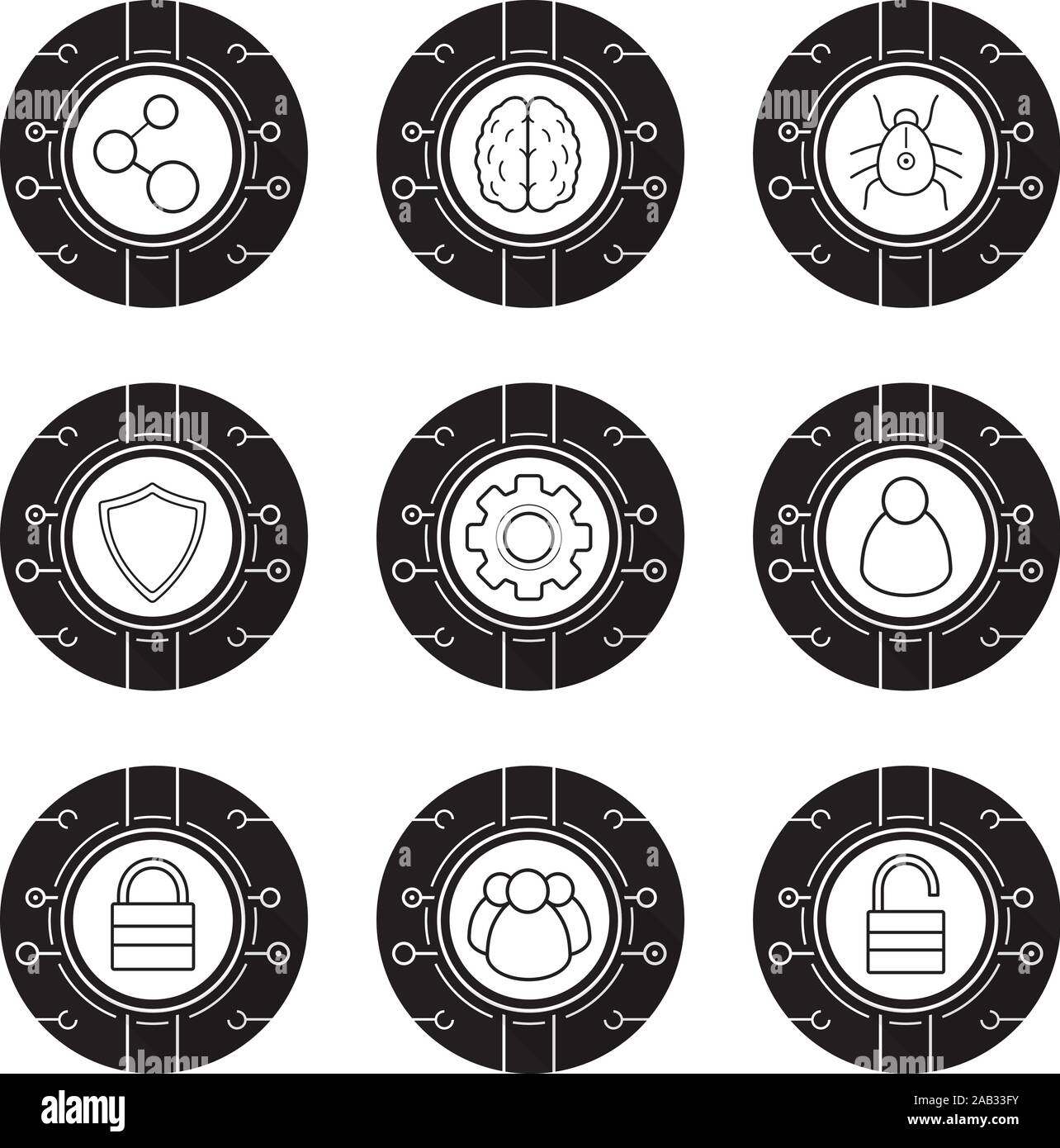 Cyber security icons set. Neural networks, cyber security, user group ...