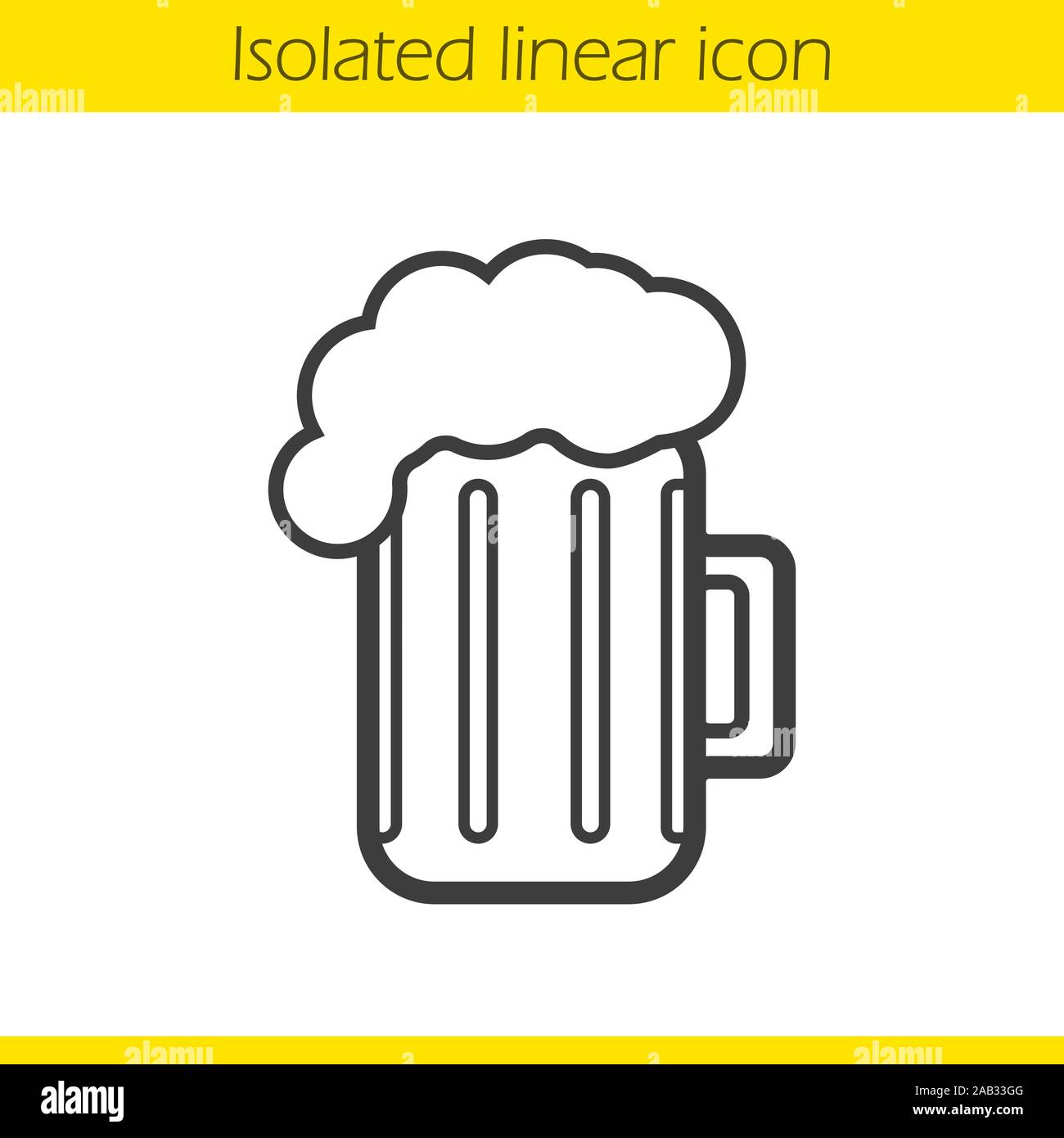 Beer mug linear icon. Lager glass thin line illustration. Foamy beer pint contour symbol. Vector ...