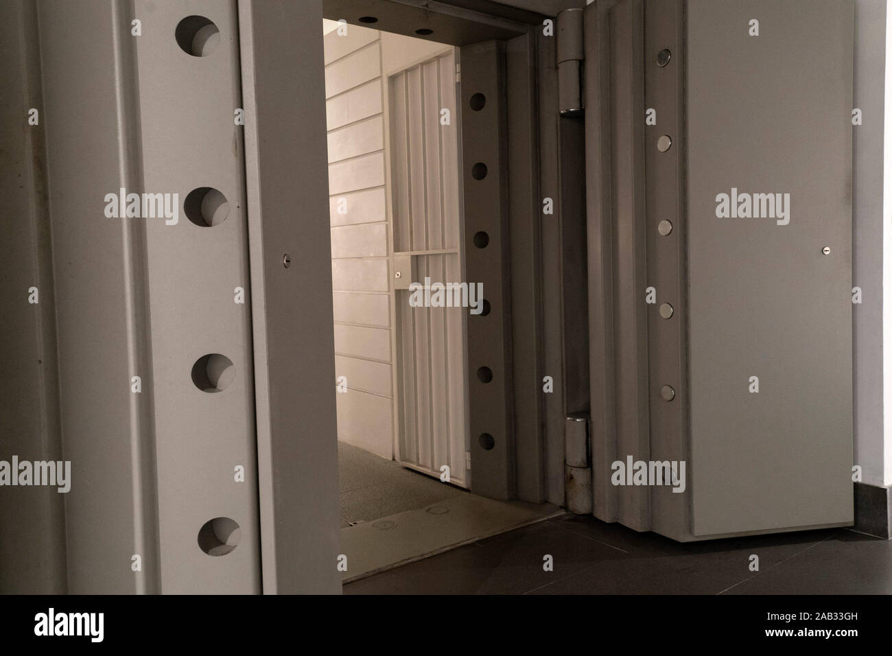 Inside bank safe deposit open door Stock Photo - Alamy