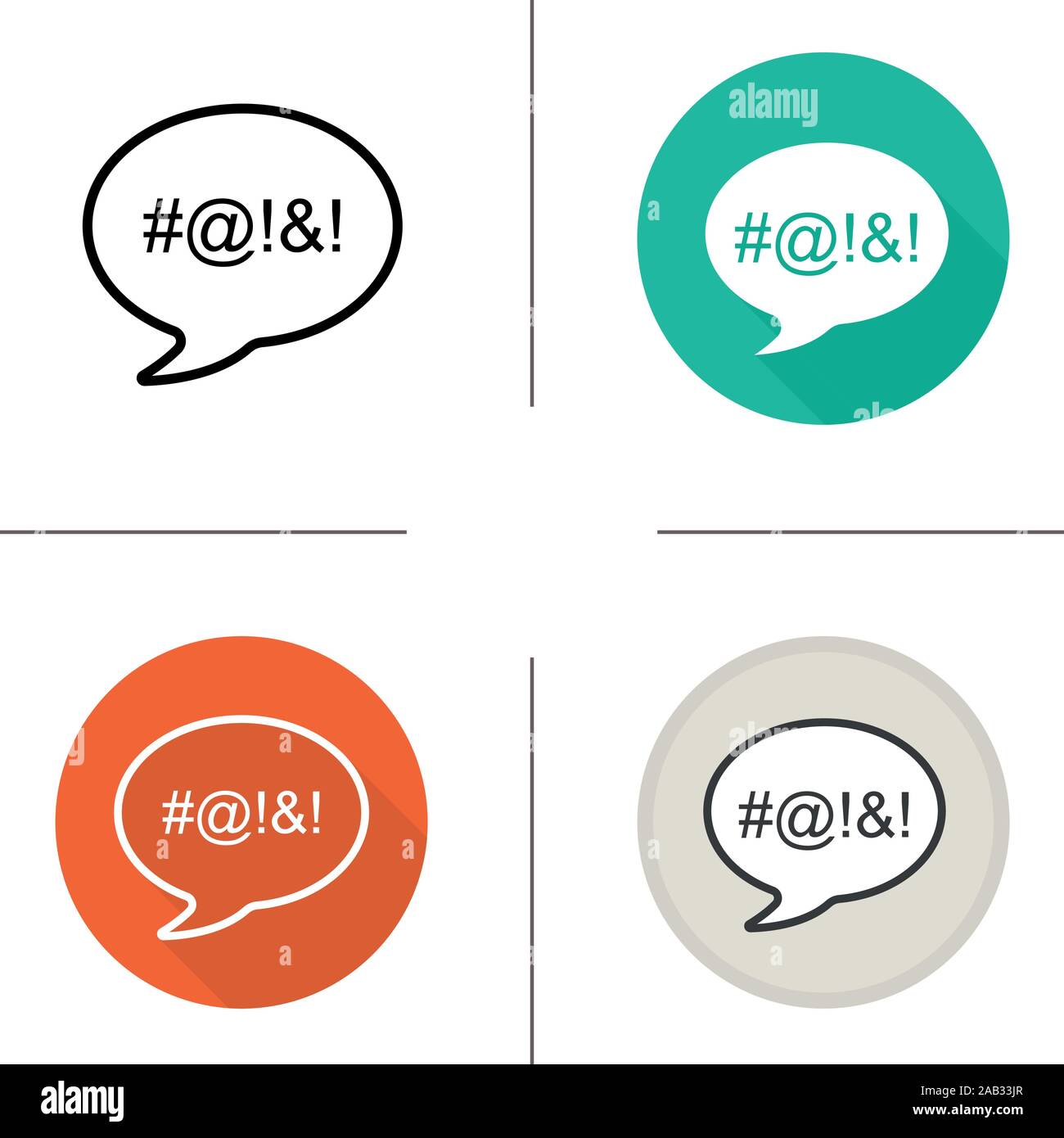 Dirty language icon. Flat design, linear and color styles. Chat bubble ...