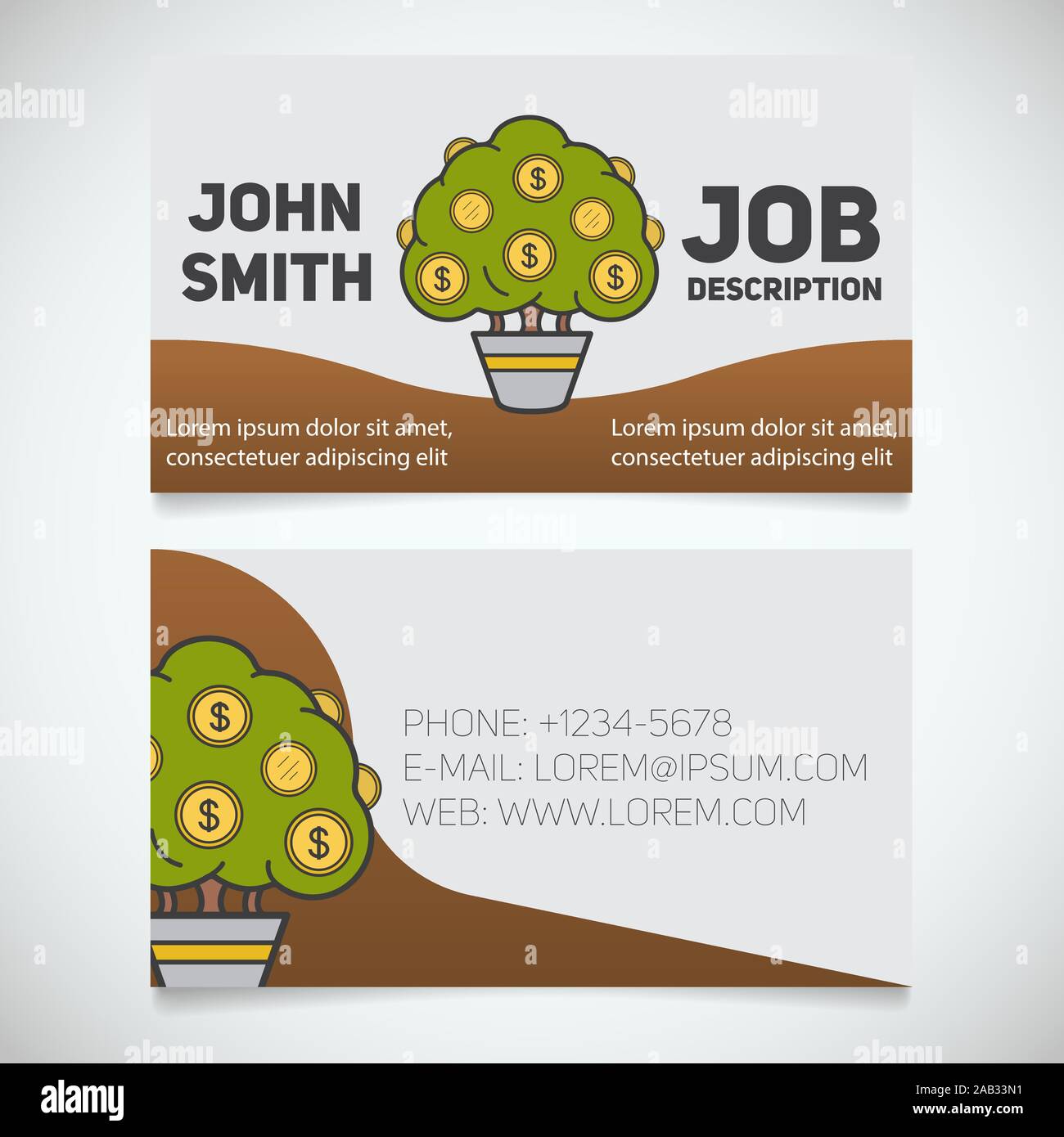 Business card print template with money tree logo. Easy edit. Manager ...