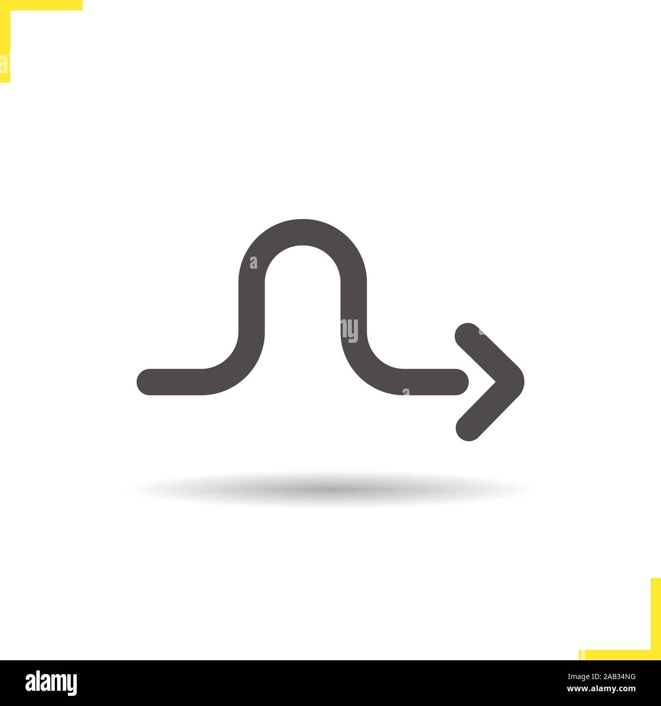 Curved road sign icon. Drop shadow direction silhouette symbol. Winding ...