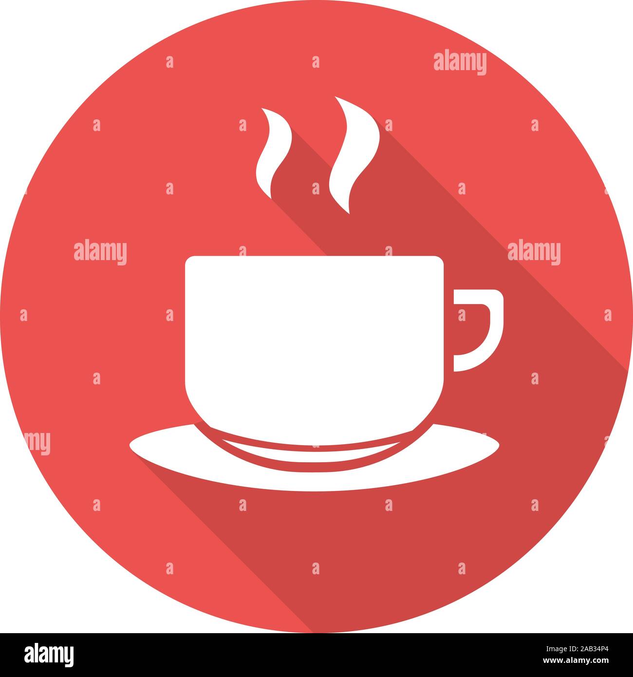 Tea cup on plate flat design long shadow red icon. Steaming coffee cup ...