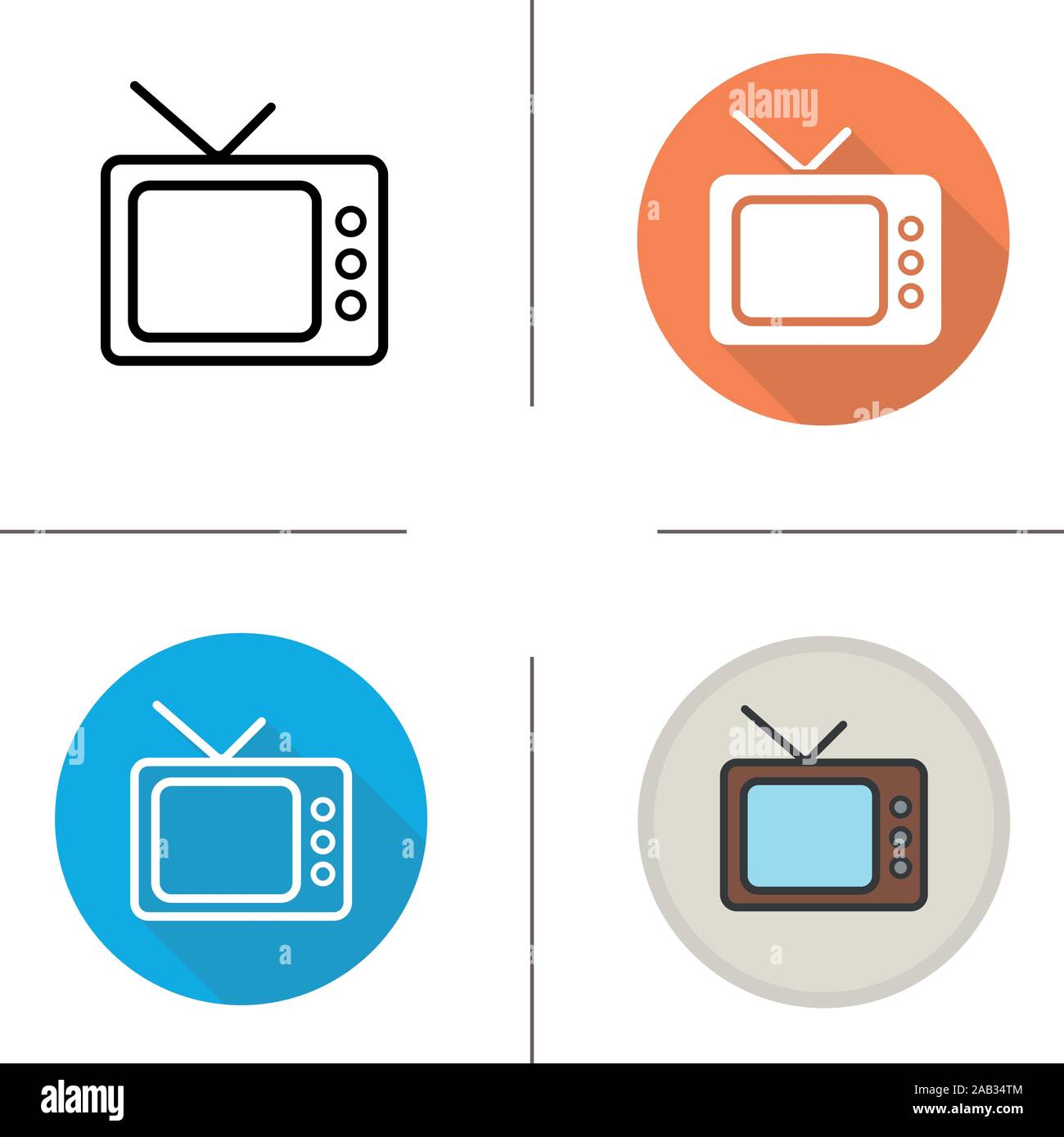 TV set icon. Flat design, linear and color styles. Television. Isolated ...