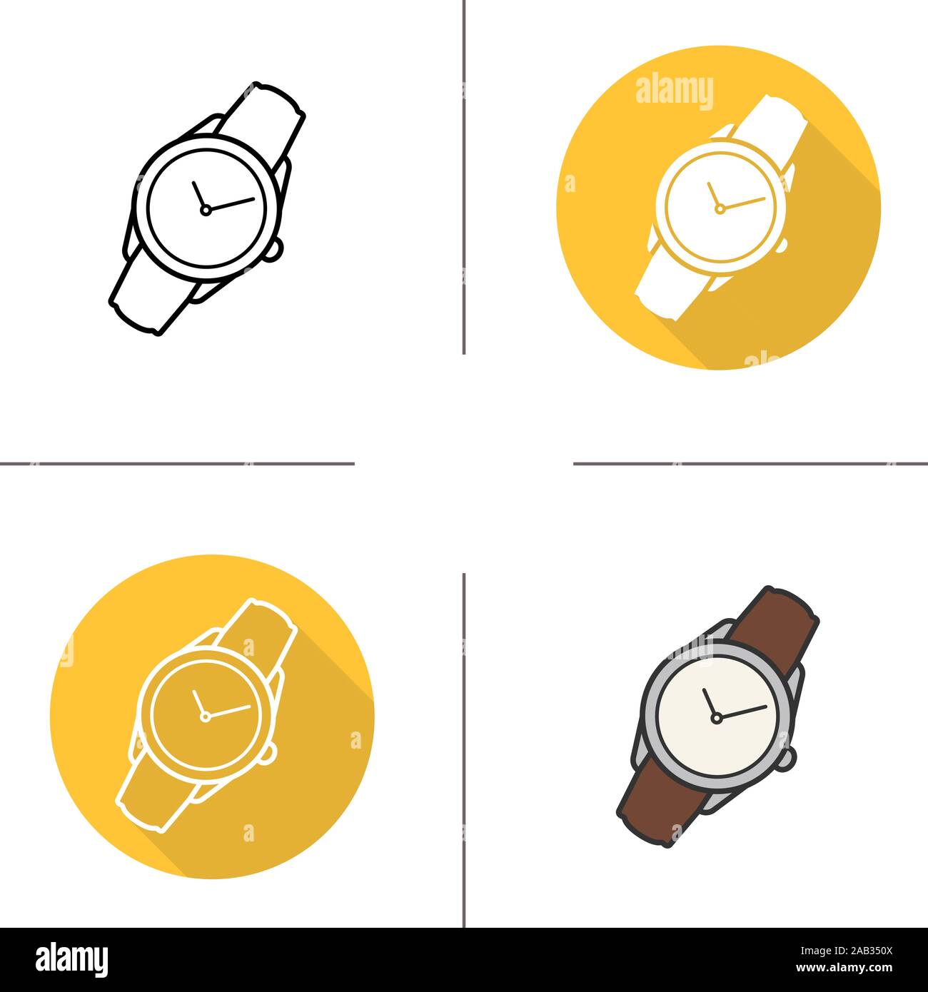 Wristwatch icon. Flat design, linear and color styles. Watch isolated ...