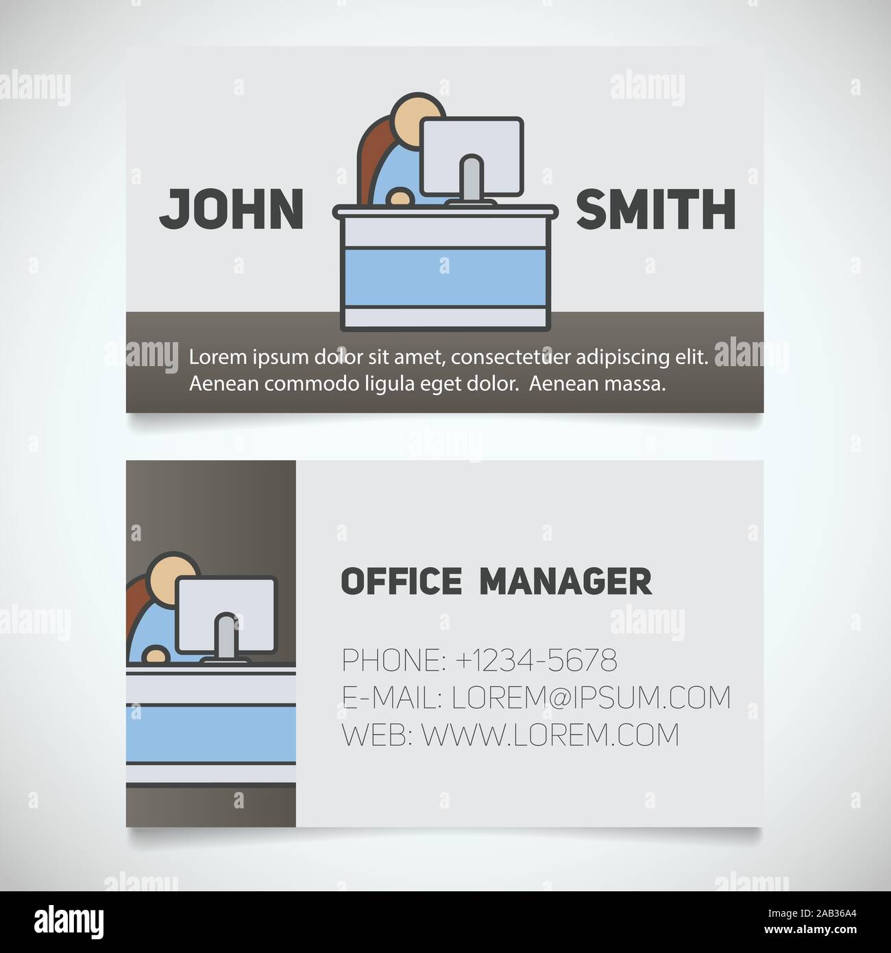 Business card print template with office manager logo. Easy edit ...