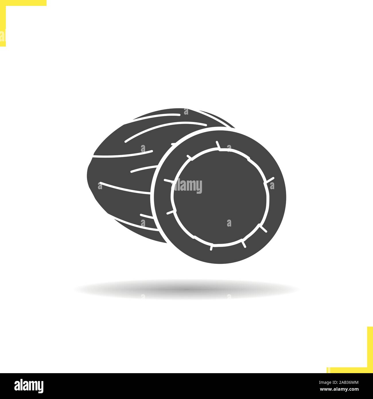 Open coconut icon. Drop shadow silhouette symbol. Cracked coconut ...