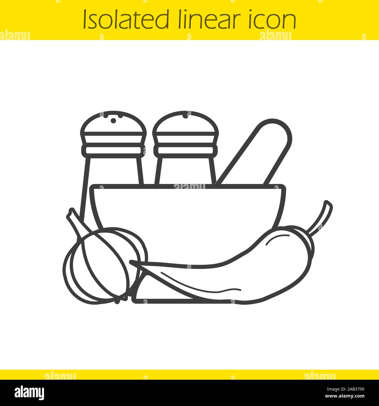 Spices linear icon. Thin line illustration. Salt and pepper shakers ...