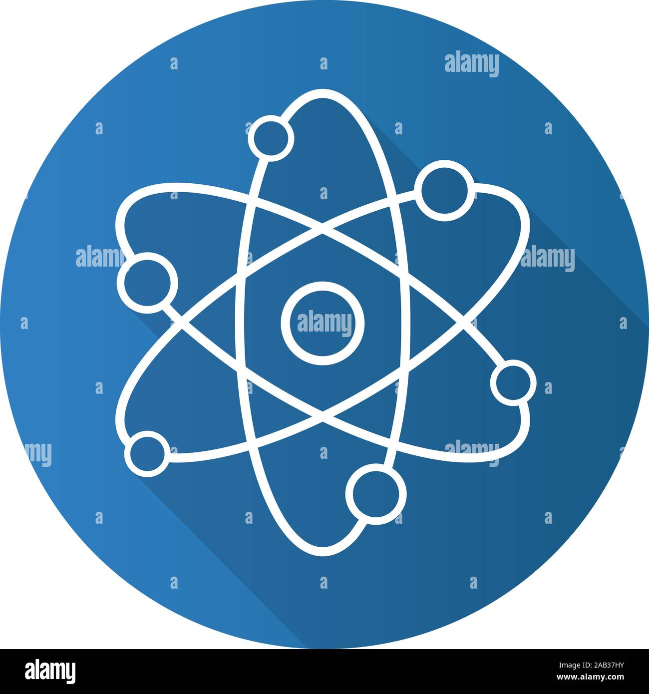 Atom flat linear long shadow icon. Atomic structure. Physics sign ...