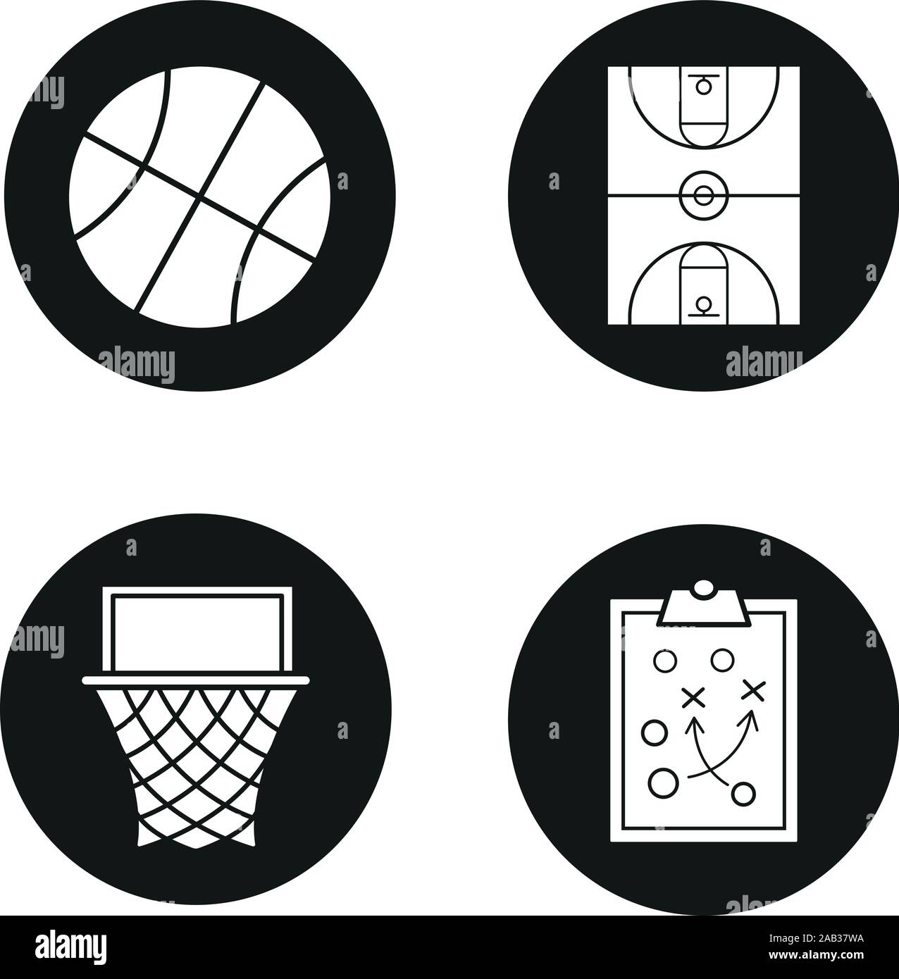 Basketball icons set. Ball, field, court, hoop and clipboard game plan ...