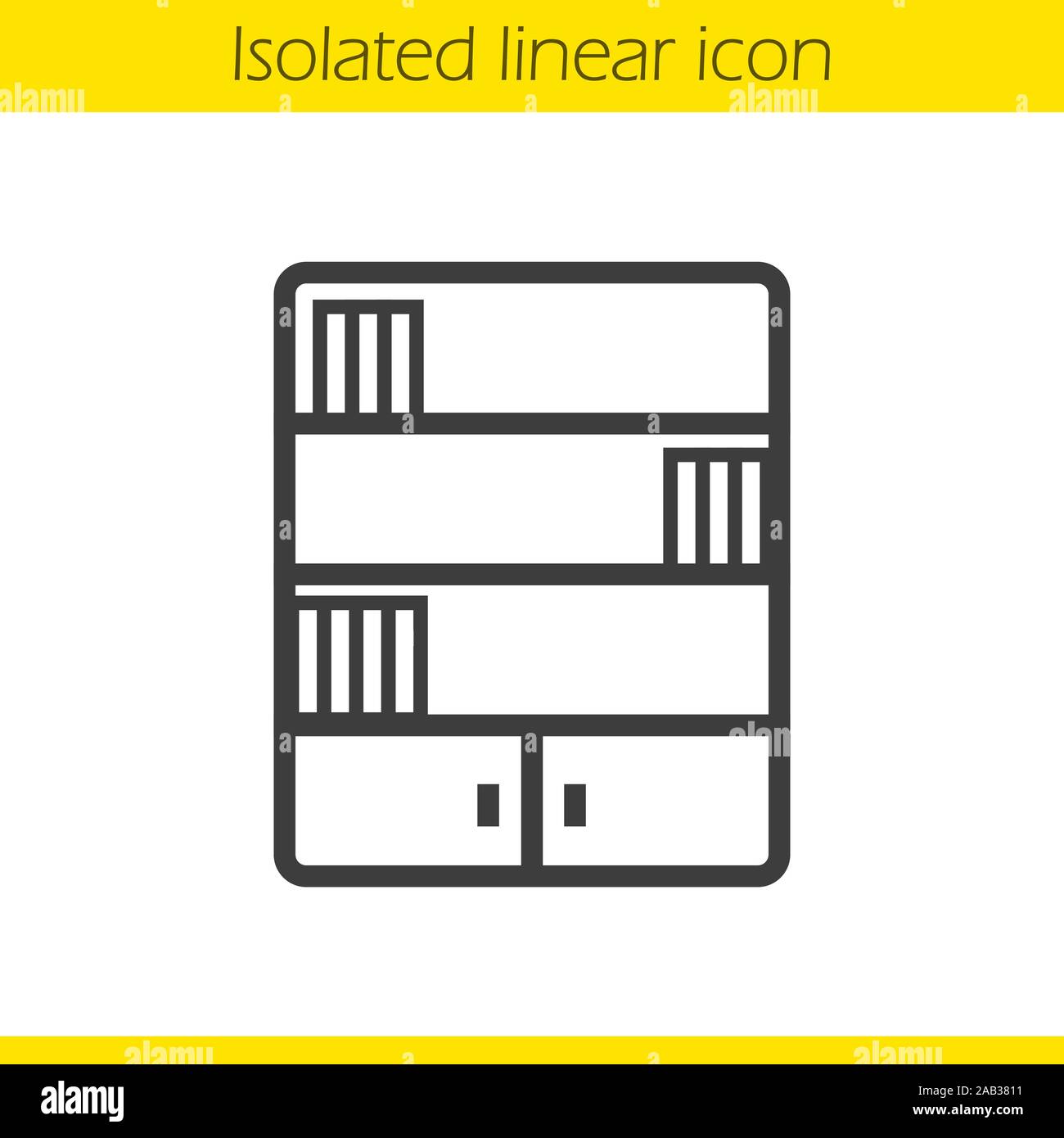 Bookcase linear icon. Thin line illustration. Bookshelf contour symbol ...