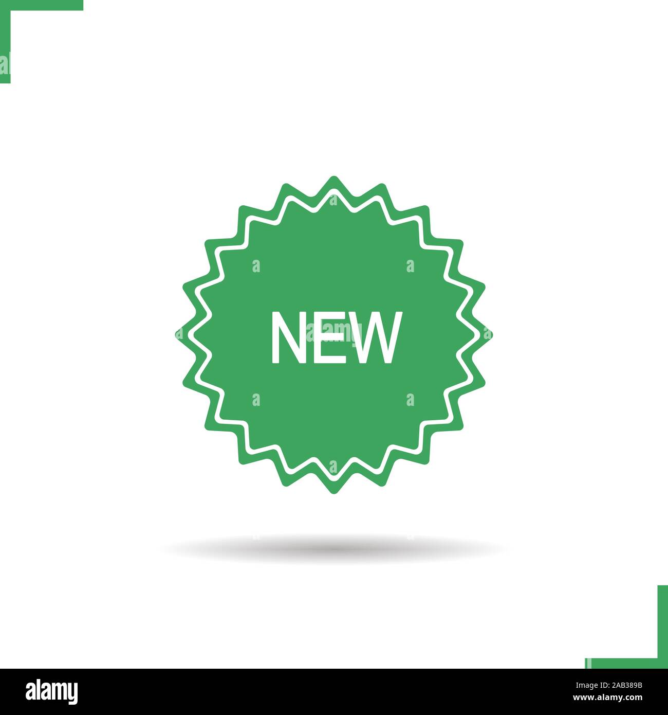 New green sticker icon. Drop shadow silhouette symbol. Negative space ...