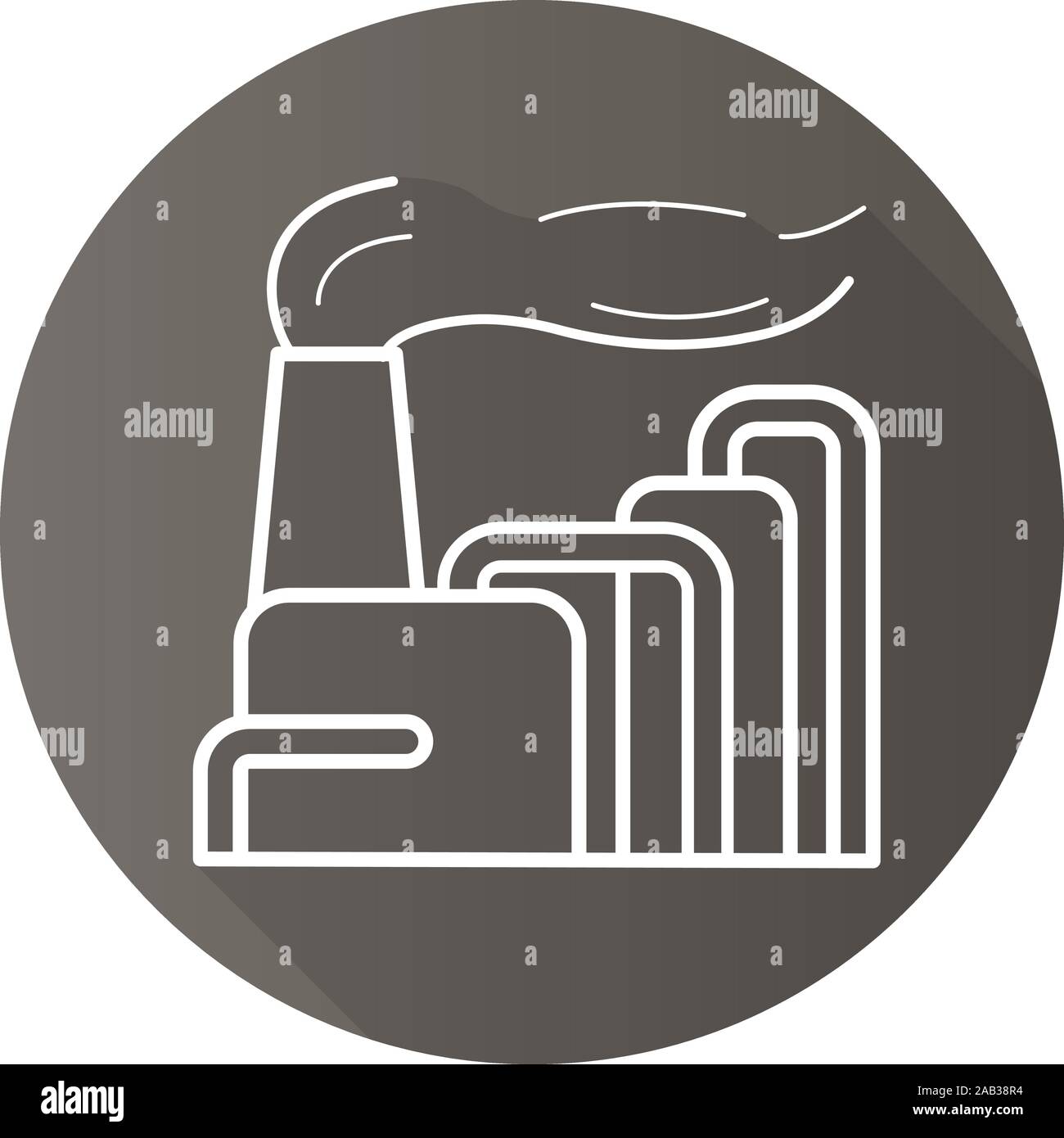 Factory with smoke flat linear long shadow icon. Industrial pollution ...