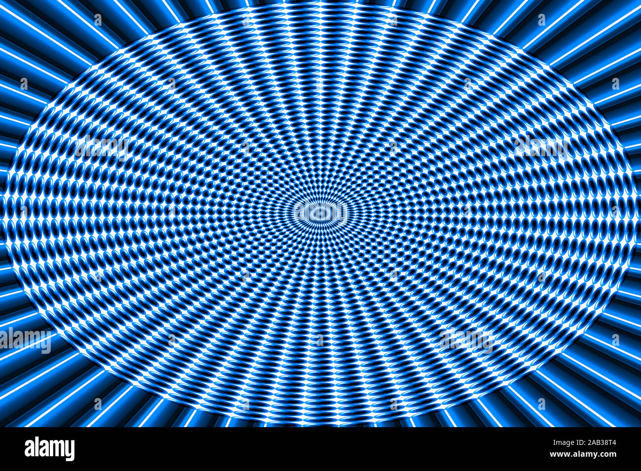 Blue small balls placed together in an oval with neon blue lines toward ...