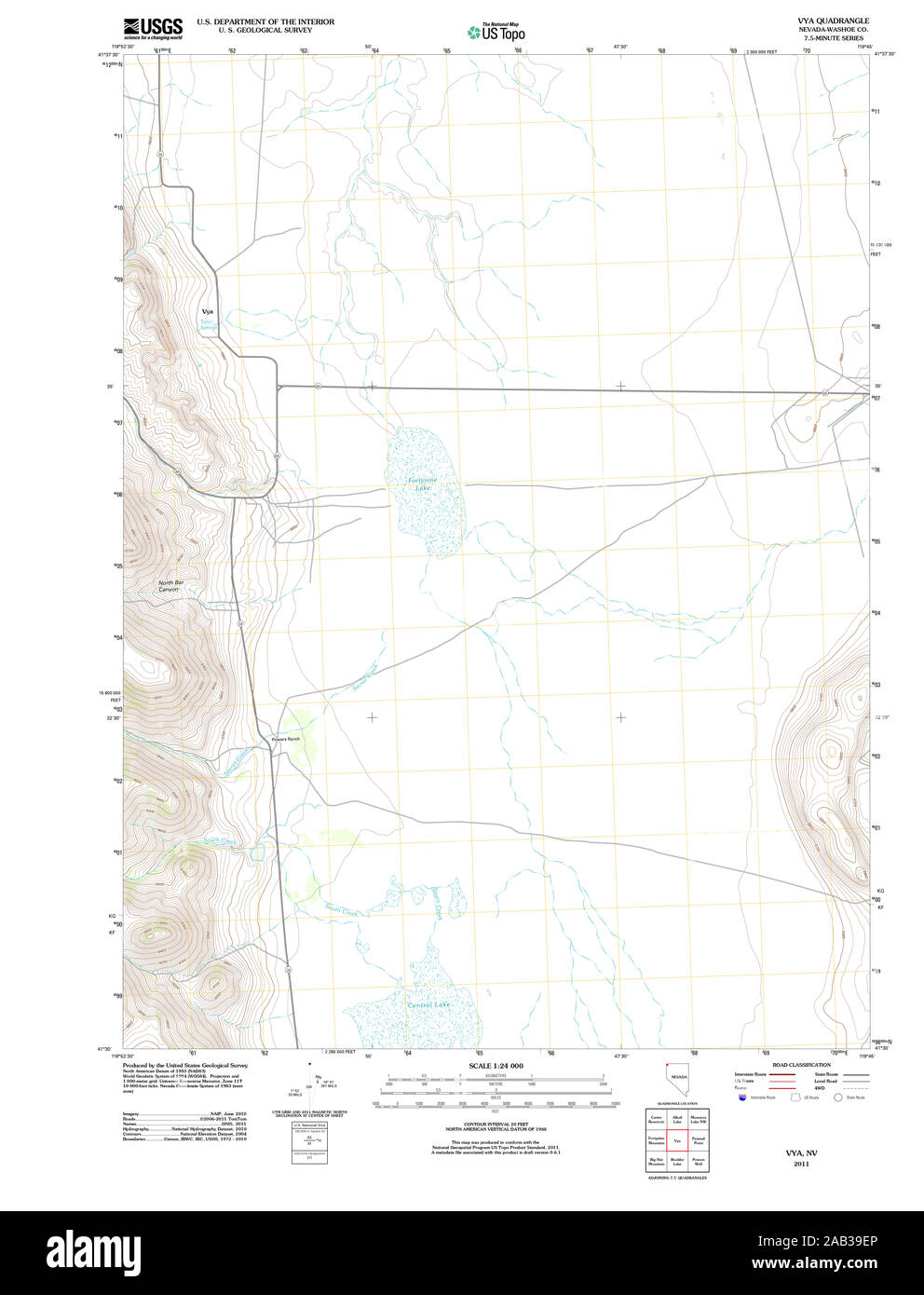 USGS TOPO Map Nevada NV Vya 20111228 TM Restoration Stock Photo - Alamy