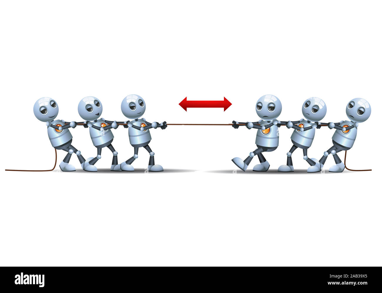 3d illustration of little robot business challenges teamwork on thug ...