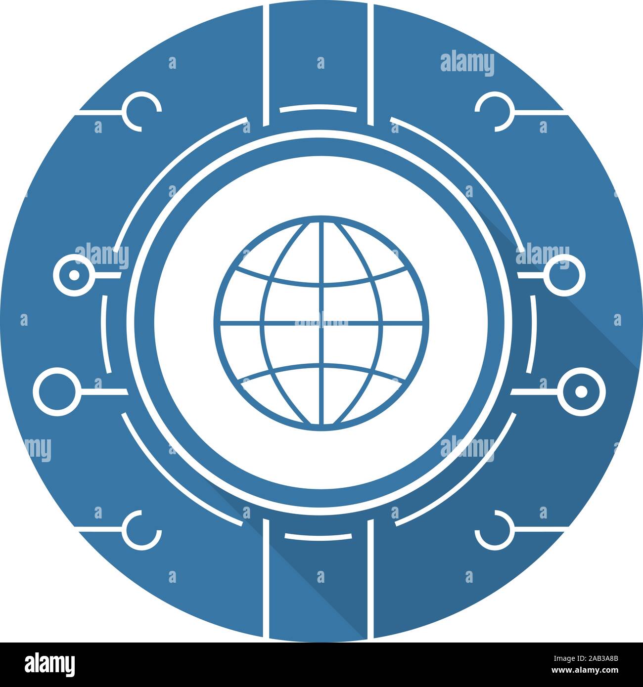 Globe in microchip pathways icon. Drop shadow worldwide digital ...