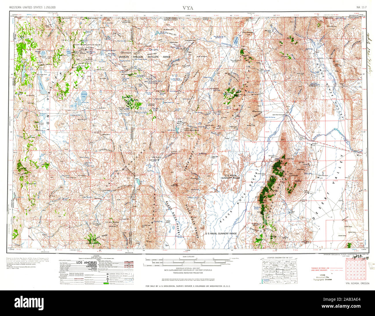 USGS TOPO Map Nevada NV Vya 321790 1958 250000 Restoration Stock Photo ...