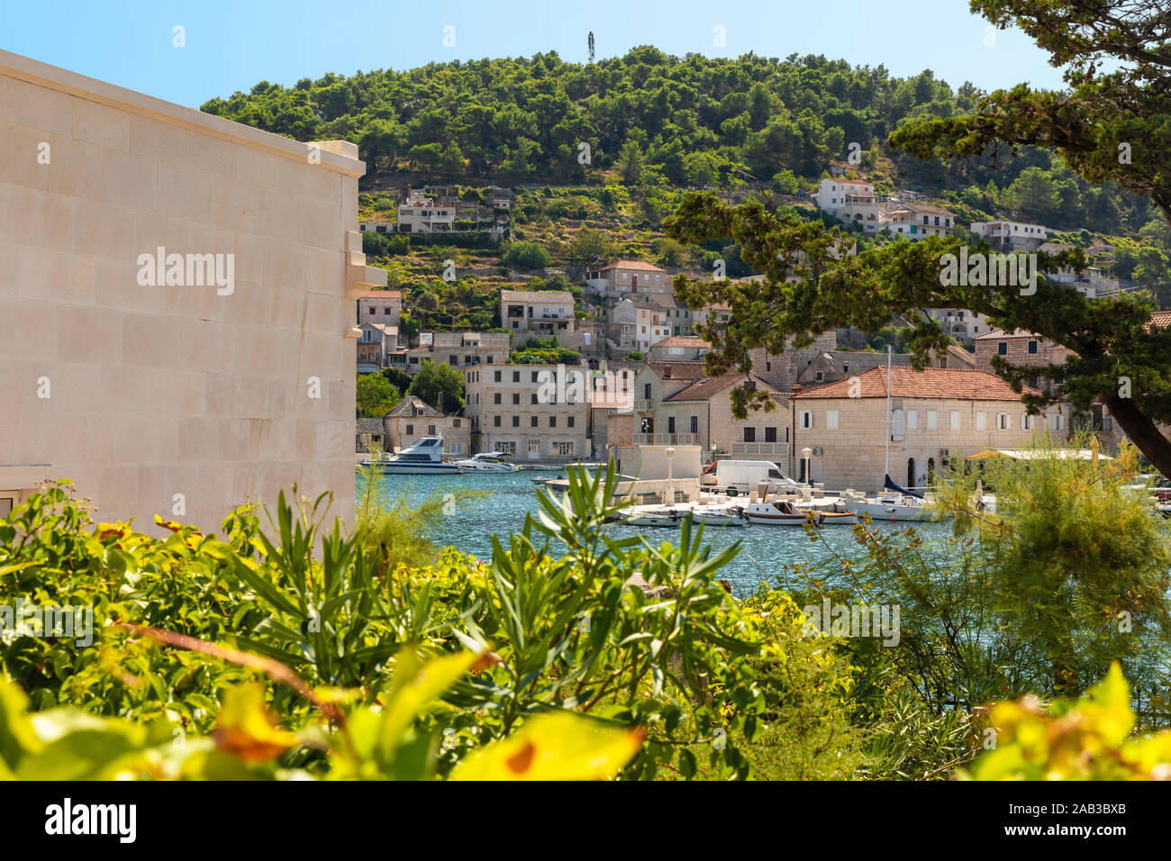 Pucisca town at Brac in Croatia, view of the sea on a sunny day in the ...