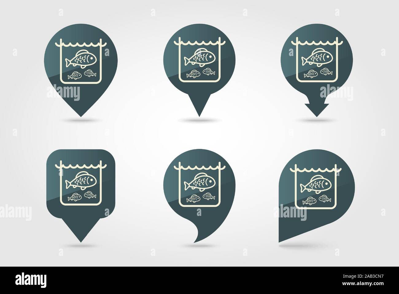 Fish in a pond or aquarium pin map icon. Farm animal Map pointer. Map ...