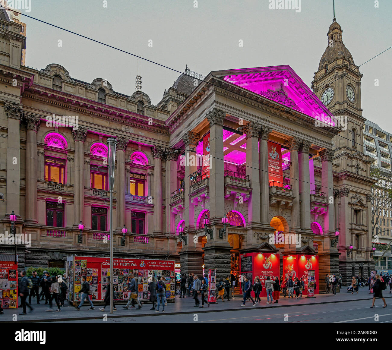 Australia, Victoria, Melbourne, April 11, 2019 - Night view of ...