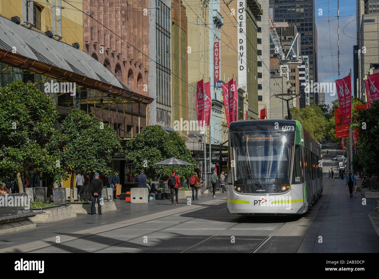 Australia, Victoria, Melbourne, April 11, 2019 - Trams are a major form ...