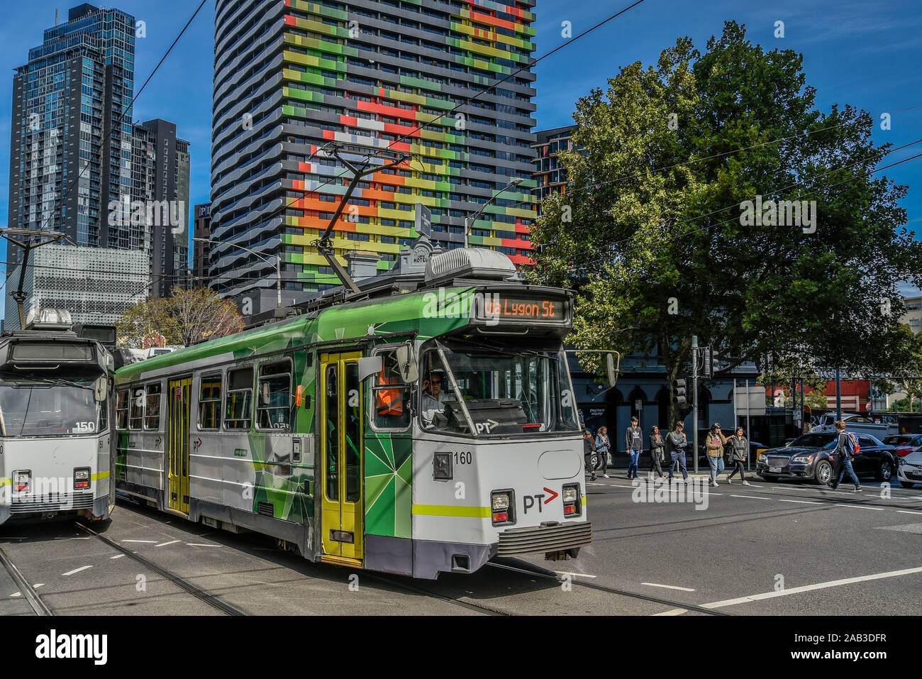 Australia, Victoria, Melbourne, April 11, 2019 - Trams are a major form ...
