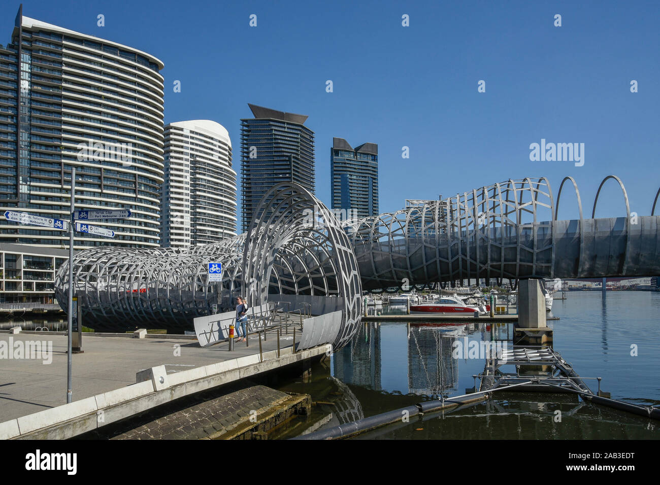 Australia, Victoria, Melbourne, April 10, 2019 - The Webb Bridge is an ...