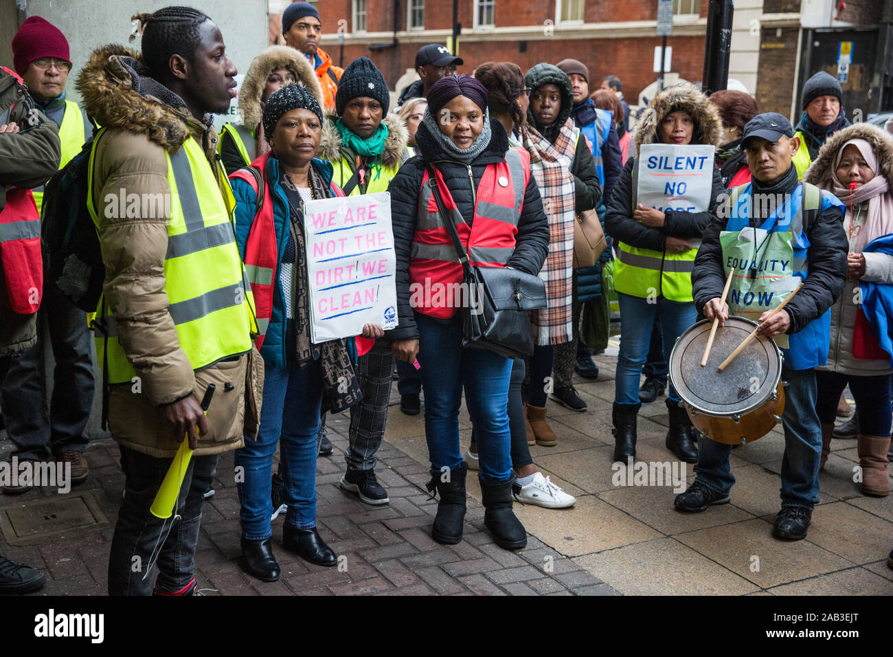 London, UK. 25 November, 2019. Outsourced workers belonging to the ...