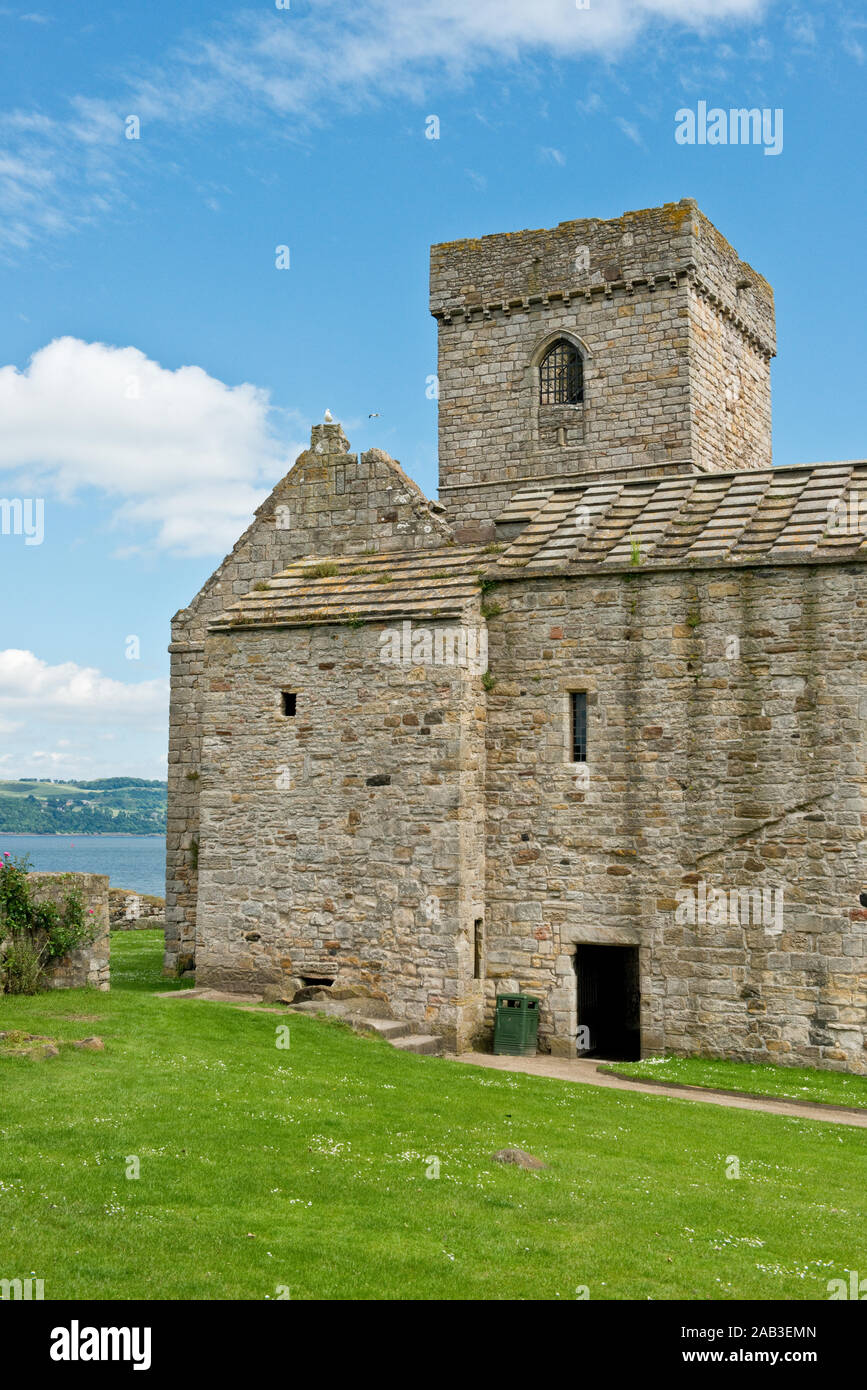 Inchcolm Abbey and tower. Located on Inchcolm Island in Firth of Forth ...