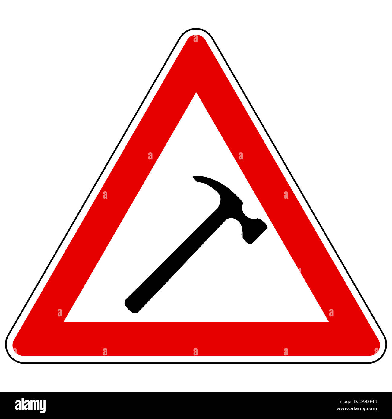 Hammer and attention sign Stock Photo - Alamy