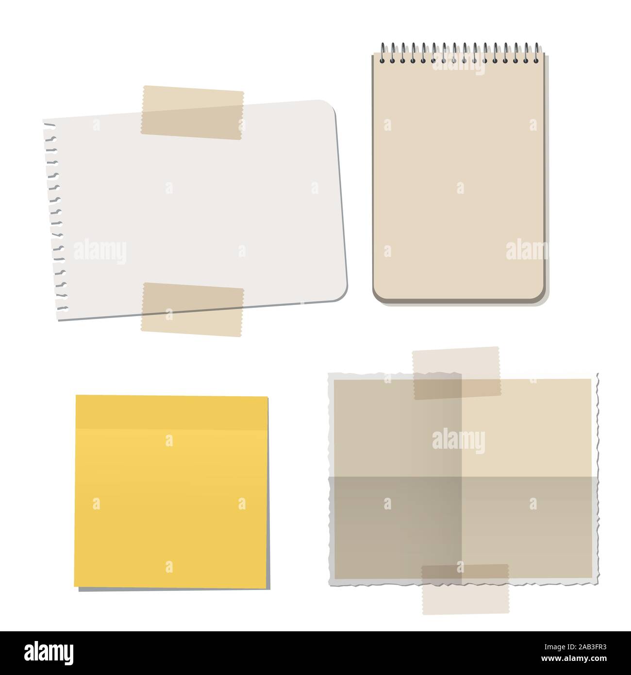 Set of blank papers, sticker and notebook, isolated on white background ...