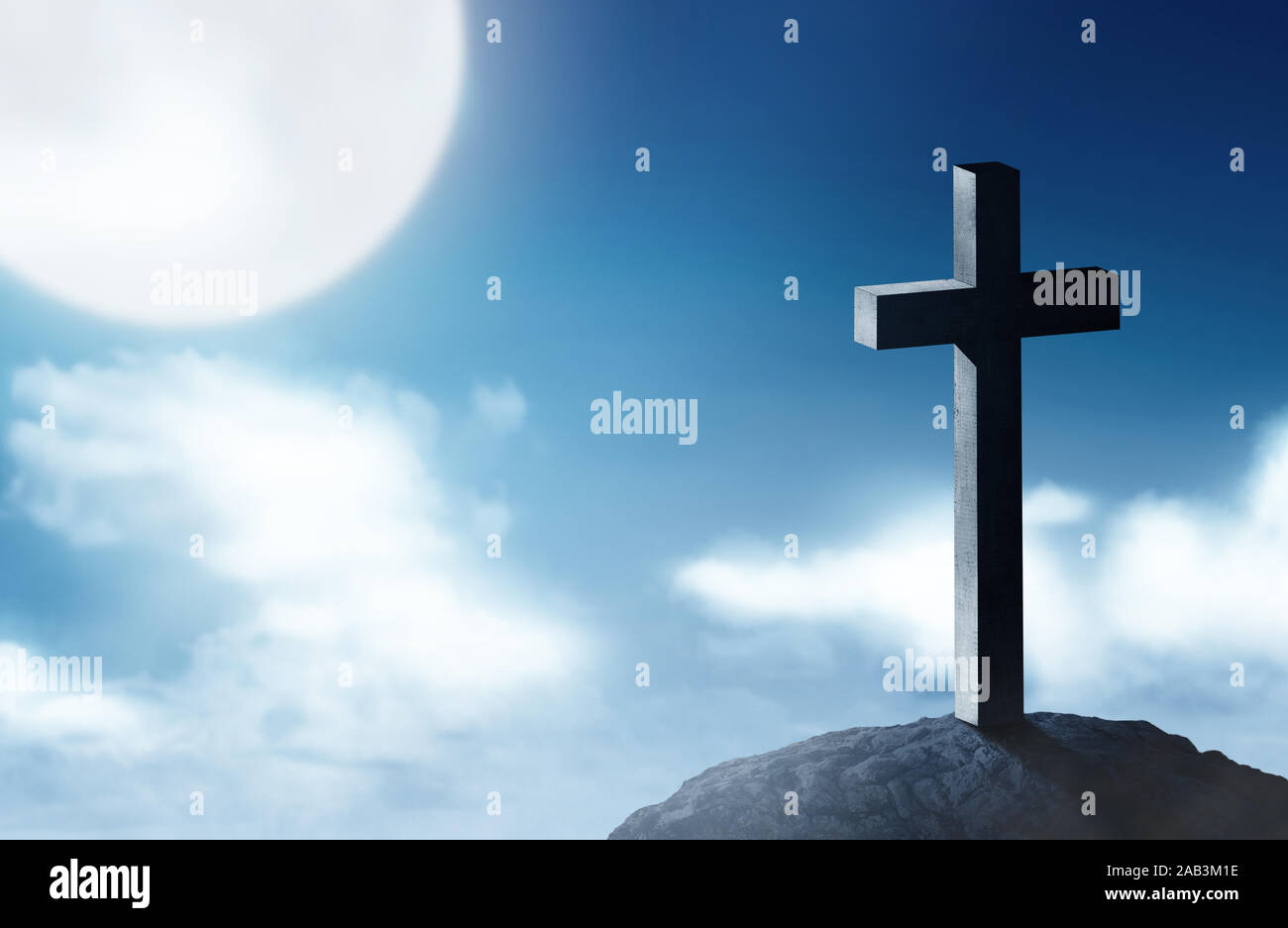 Christian cross on the top of the hills with moonlight background Stock ...