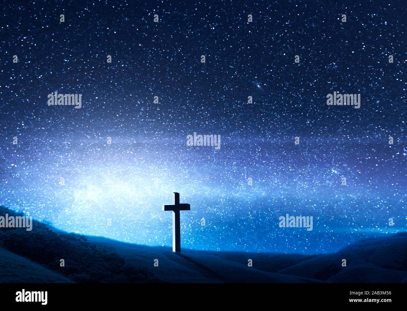 Christian Cross on the field with a night scene background Stock Photo ...