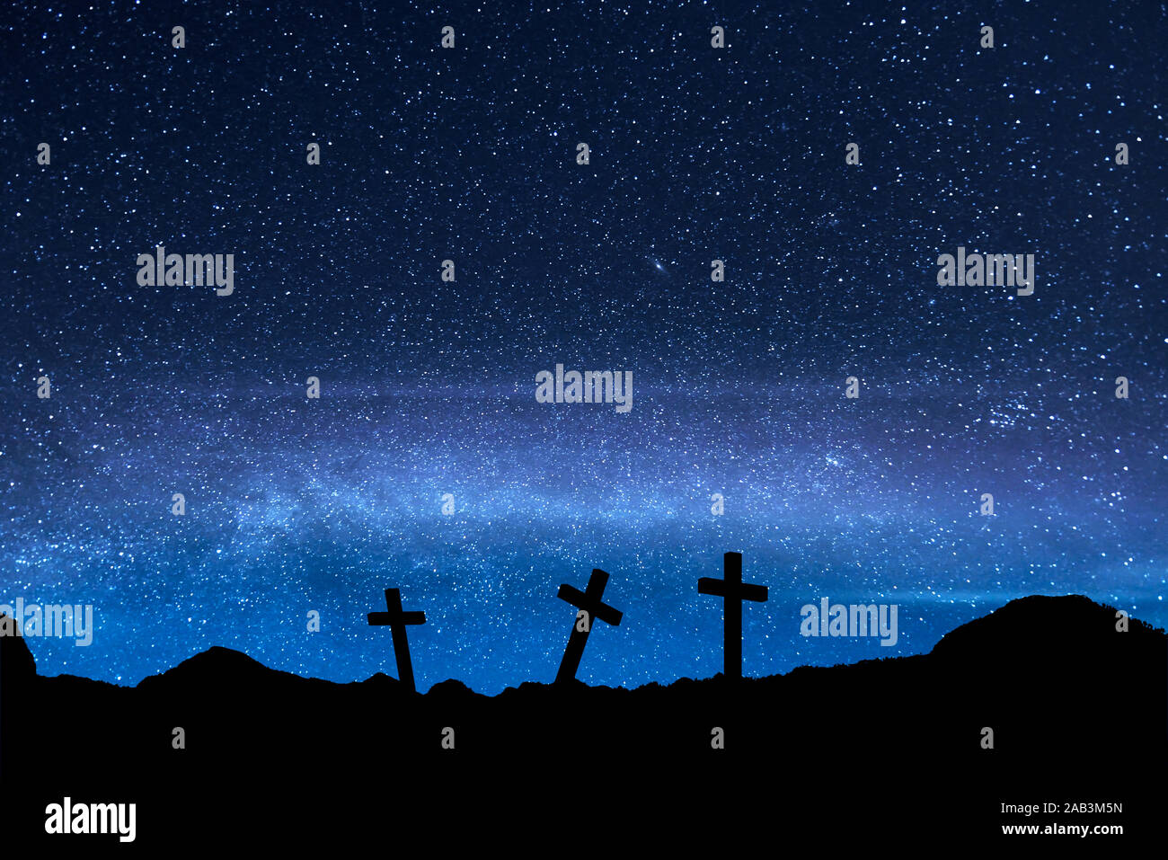 Christian Cross on the field with a night scene background Stock Photo ...