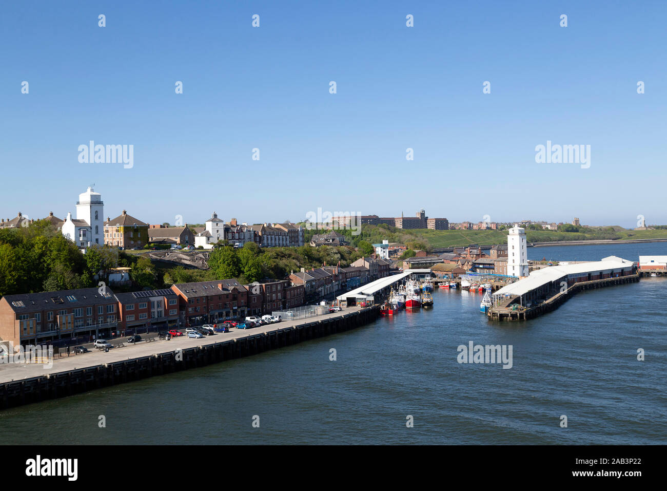 Fishing boats docked at North Shields, England. They boats deliver ...