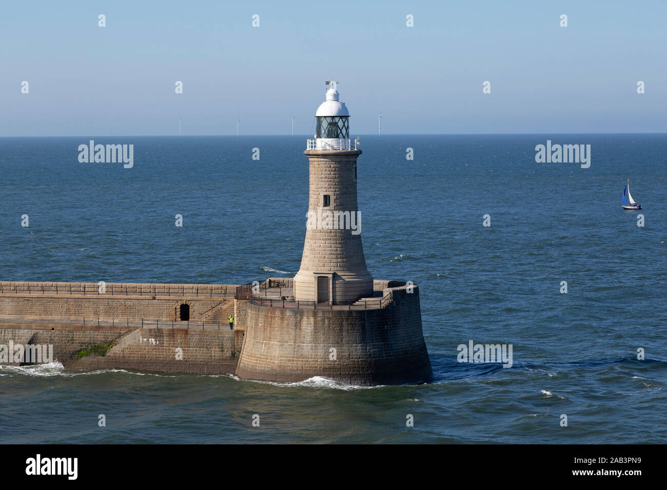 The lighthouse on Tynemouth Pier in northeast England. The River Tyne ...
