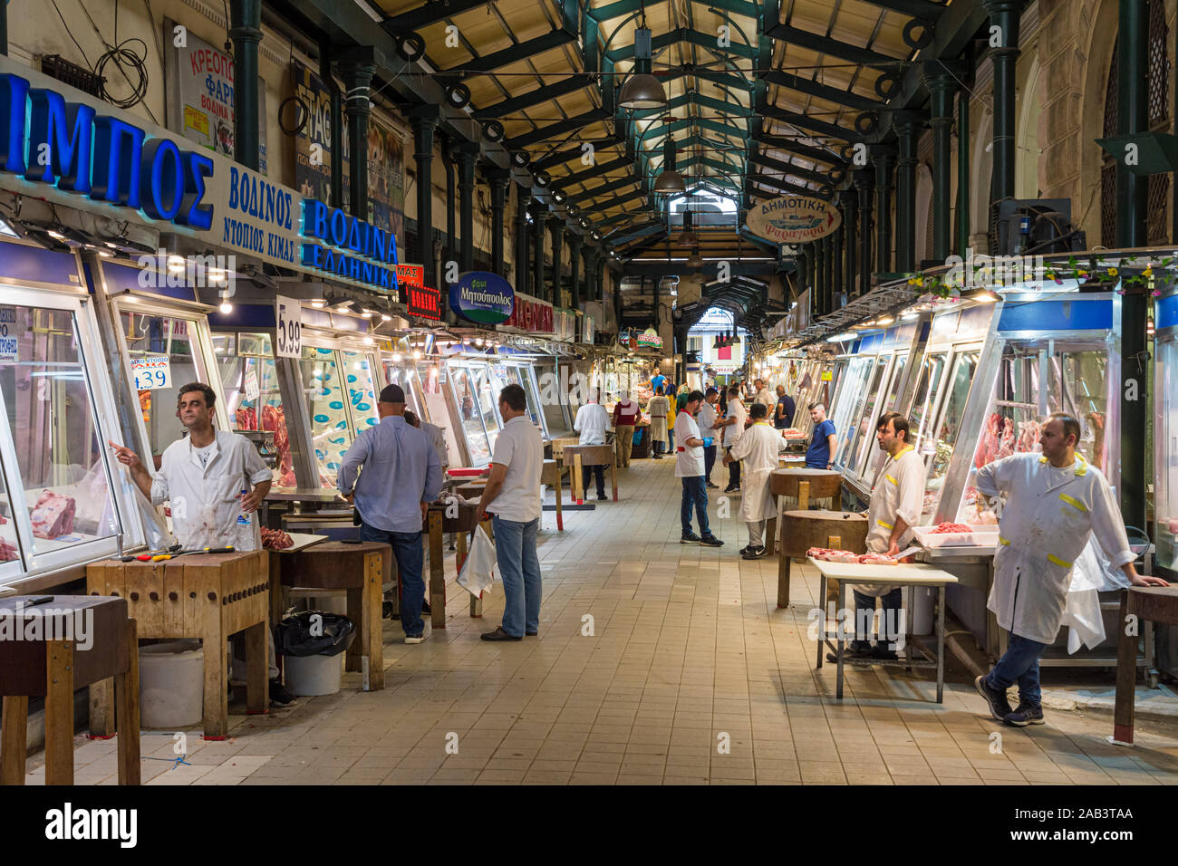 The Meat Market at Athens Central Market, Greece Stock Photo - Alamy